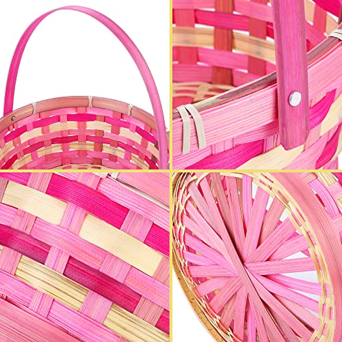 Fovths 6 Pieces Easter Woven Bamboo Basket Round Basket with Handle Easter Eggs Wiker Basket for Party Supplies, Picnic, Home Decor