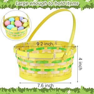 Fovths 6 Pieces Easter Woven Bamboo Basket Round Basket with Handle Easter Eggs Wiker Basket for Party Supplies, Picnic, Home Decor