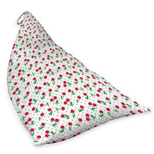 Lunarable Fruit Lounger Chair Bag, Botanical Ripe Cherry Branches on Polka Dots Farming Delicious Gardening, High Capacity Storage with Handle Container, Lounger Size, Green Red and Black