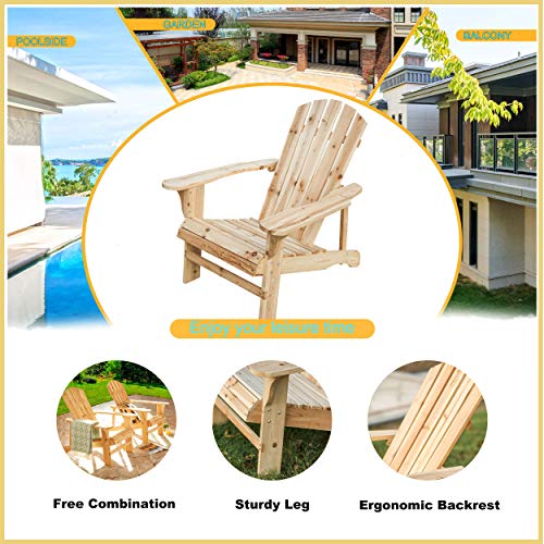 LOKATSE HOME Outdoor Natural Wood Adirondack Classic Chair for Patio