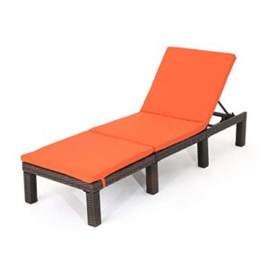 christopher knight home jamaica outdoor wicker chaise lounge with water resistant cushion, multibrown / orange