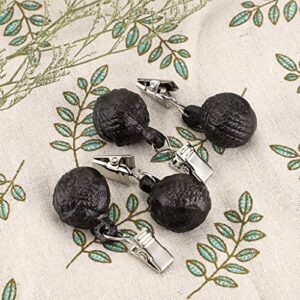 OwnMy Set of 4 Tablecloth Weights Clip on, Pendant Tablecloth Weights Kit with Cast Iron Round Ball, Cloth Weights Clip for Outdoor Garden Party Picnic Tablecloths, Heavy Duty Tablecloth Clips (Black)