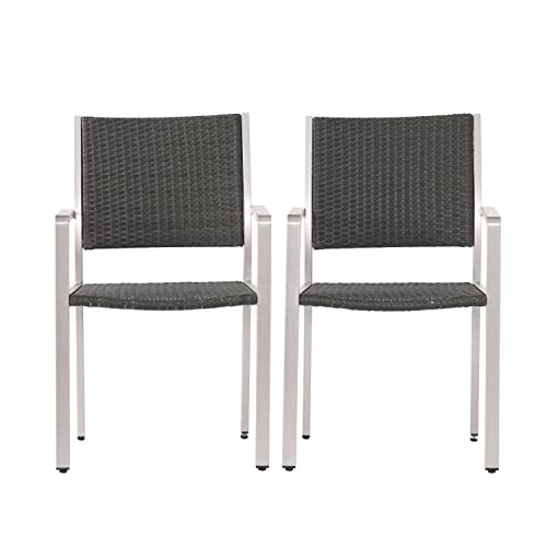 Christopher Knight Home Cape Coral Outdoor Wicker Dining Chairs with Aluminum Frames, 2-Pcs Set, Grey