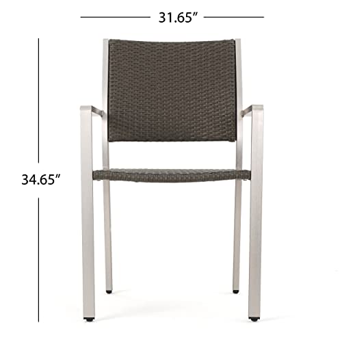 Christopher Knight Home Cape Coral Outdoor Wicker Dining Chairs with Aluminum Frames, 2-Pcs Set, Grey