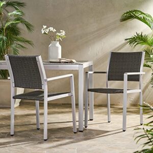 Christopher Knight Home Cape Coral Outdoor Wicker Dining Chairs with Aluminum Frames, 2-Pcs Set, Grey