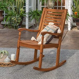 walker edison montego traditional acacia wood slat back patio rocking chair, 42 inch, brown