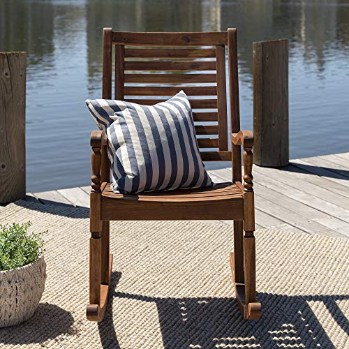 Walker Edison Montego Traditional Acacia Wood Slat Back Patio Rocking Chair, 42 Inch, Brown