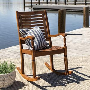 Walker Edison Montego Traditional Acacia Wood Slat Back Patio Rocking Chair, 42 Inch, Brown