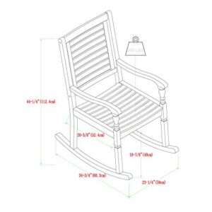 Walker Edison Montego Traditional Acacia Wood Slat Back Patio Rocking Chair, 42 Inch, Brown