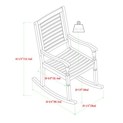 Walker Edison Montego Traditional Acacia Wood Slat Back Patio Rocking Chair, 42 Inch, Brown