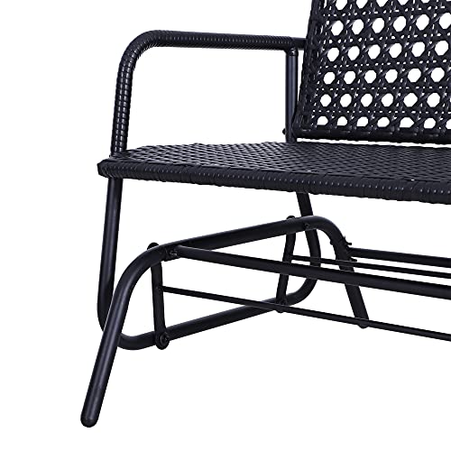 Outsunny Patio 2-Person Wicker Glider Bench Rocking Chair, Outdoor All-Hand Woven PE Rattan Loveseat w/Ergonomic Design Rocking System for Patio, Garden, Porch, Lawn, Black