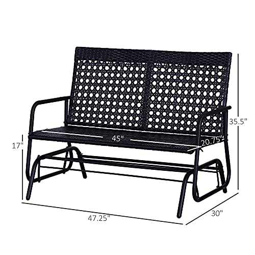 Outsunny Patio 2-Person Wicker Glider Bench Rocking Chair, Outdoor All-Hand Woven PE Rattan Loveseat w/Ergonomic Design Rocking System for Patio, Garden, Porch, Lawn, Black