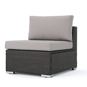 christopher knight home santa rosa outdoor wicker armless sectional sofa seat with aluminum frame and water resistant cushions, grey / silver