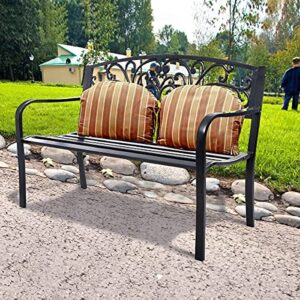 Tangkula Outdoor Steel Garden Bench Park Bench, 50 Inch Patio Park Bench Chair with Heavy-Duty Steel Frame, Outdoor Welcome Bench with Casted Pattern, Ideal for Yard Porch Balcony Garden Park