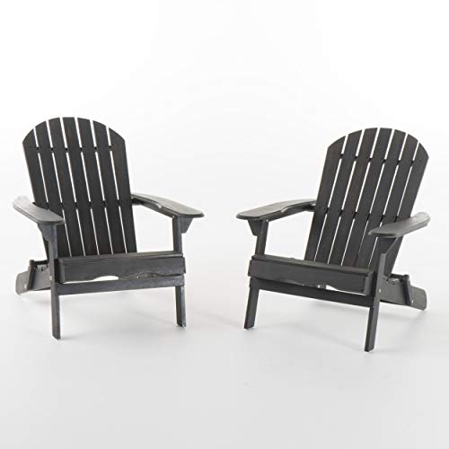 GDFStudio Hillary Outdoor Rustic Acacia Wood Folding Adirondack Chair (Set of 2), Dark Gray