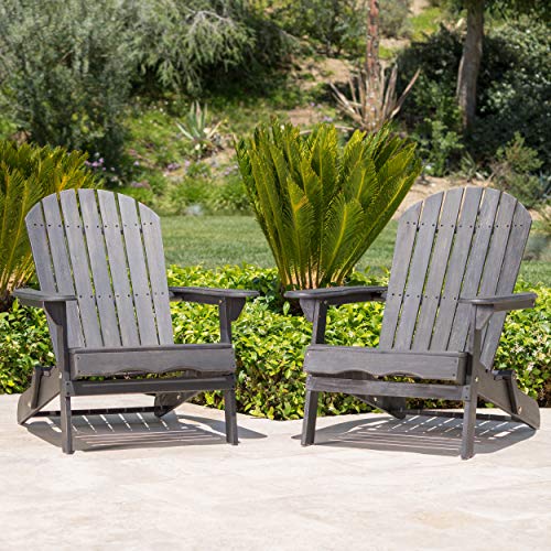 GDFStudio Hillary Outdoor Rustic Acacia Wood Folding Adirondack Chair (Set of 2), Dark Gray