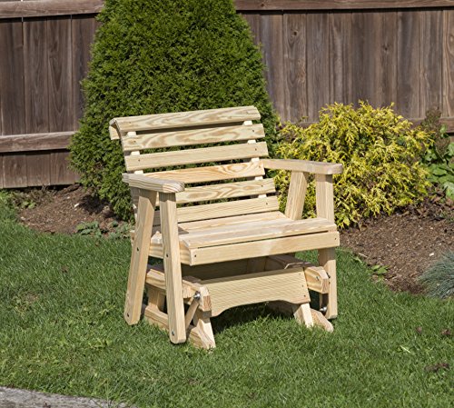 ECOMMERSIFY INC Amish Heavy Duty 600 Lb Roll Back Pressure Treated Porch Patio Garden Lawn Outdoor Glider Chair-2 Feet-Natural-Made in USA