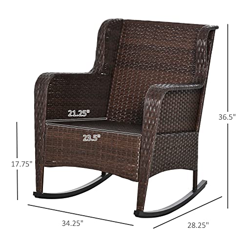 Outsunny Outdoor Wicker Rocking Chair w/Wide Seat, Thickened Cushion, Rattan Rocker with Steel Frame, High Weight Capacity for Patio, Garden, Backyard, Wine Red