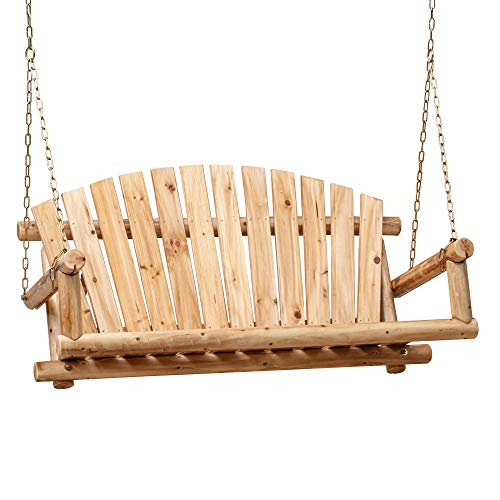 Anraja 800lbs Rustic Hanging Log Porch Swing Wood with Chains Heavy Duty 4 Ft, Lightly Toasted