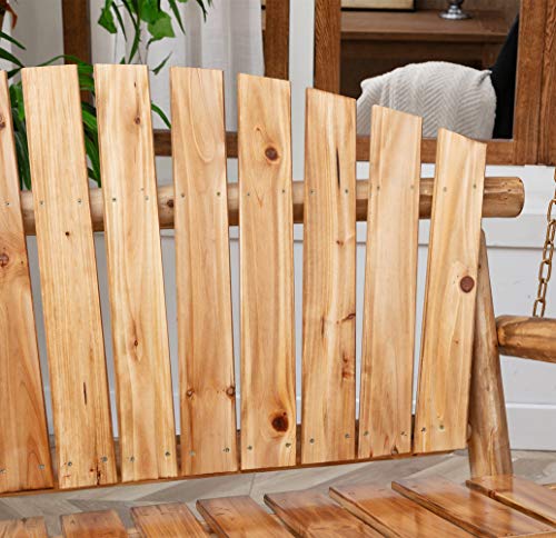 Anraja 800lbs Rustic Hanging Log Porch Swing Wood with Chains Heavy Duty 4 Ft, Lightly Toasted