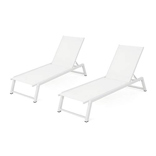 Christopher Knight Home Belle Outdoor Mesh Chaise Lounges, 2-Pcs Set, White Mesh / White