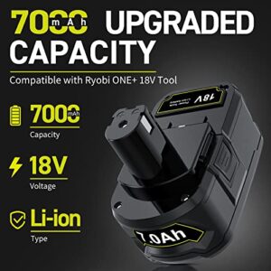 Bonadget Upgraded 2Pack 7.0Ah Replacement Battery Compatible with Ryobi 18V Battery with Holder for Ryobi ONE+ Lithium-ion Battery P102 P190 P108 PBP005 P189 P197 18 Volt Ryobi ONE Battery and Holder