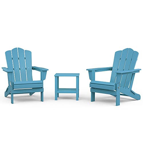 KINGYES Folding Adirondack Chair with Double Layer Side Table 3-Piece Adirondack Chair Set (Including 2 Folding Chairs-Tiffany and 1 Side Table-Tiffany)