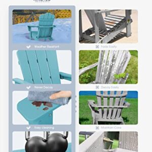 KINGYES Folding Adirondack Chair with Double Layer Side Table 3-Piece Adirondack Chair Set (Including 2 Folding Chairs-Tiffany and 1 Side Table-Tiffany)