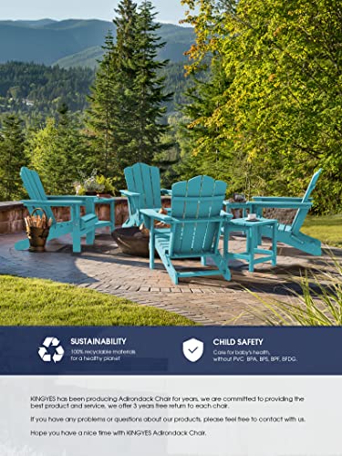 KINGYES Folding Adirondack Chair with Double Layer Side Table 3-Piece Adirondack Chair Set (Including 2 Folding Chairs-Tiffany and 1 Side Table-Tiffany)