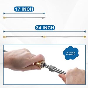 PWACCS Pressure Washer Wand Extension Kit — Dual Stainless Steel Power Washer Lance for Pressure Washing Accessories — M22 to 1/4" Quick Connect — 17 Inch Both