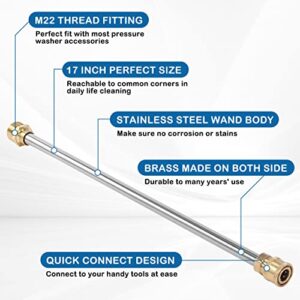 PWACCS Pressure Washer Wand Extension Kit — Dual Stainless Steel Power Washer Lance for Pressure Washing Accessories — M22 to 1/4" Quick Connect — 17 Inch Both