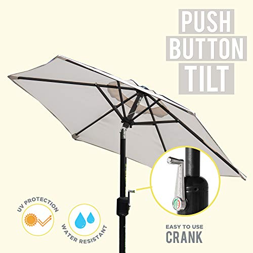 Punchau 6 Ft Outdoor Patio Umbrella, Easy Open/Close Crank and Push Button Tilt Adjustment - Beige Market Umbrellas