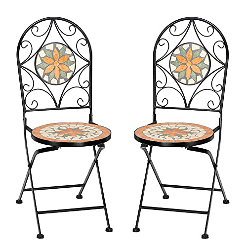 VINGLI 2 PCS Mosaic Bistro Folding Chairs Outdoor Garden Patio Furniture Seating