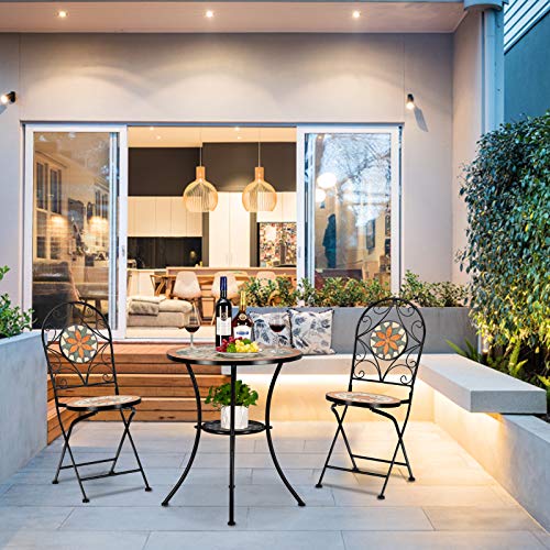 VINGLI 2 PCS Mosaic Bistro Folding Chairs Outdoor Garden Patio Furniture Seating