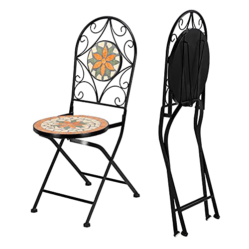 VINGLI 2 PCS Mosaic Bistro Folding Chairs Outdoor Garden Patio Furniture Seating