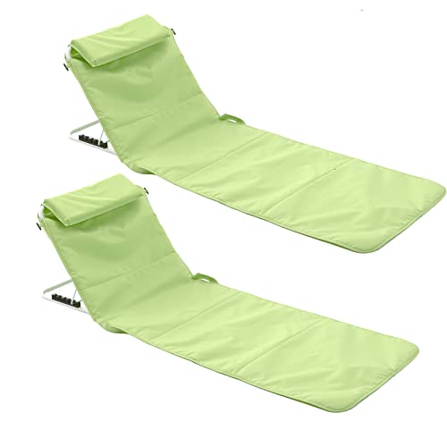 2 Pack Beach Lounge Chairs for Adults with Adjustable Backrest, Folding Lightweight Portable Beach Chairs Loungers Camping Chairs Lawn Chairs for Outdoor Relaxing and Sun Tanning, Green