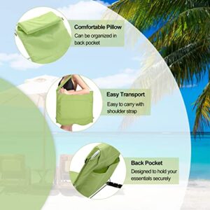 2 Pack Beach Lounge Chairs for Adults with Adjustable Backrest, Folding Lightweight Portable Beach Chairs Loungers Camping Chairs Lawn Chairs for Outdoor Relaxing and Sun Tanning, Green