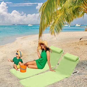 2 Pack Beach Lounge Chairs for Adults with Adjustable Backrest, Folding Lightweight Portable Beach Chairs Loungers Camping Chairs Lawn Chairs for Outdoor Relaxing and Sun Tanning, Green