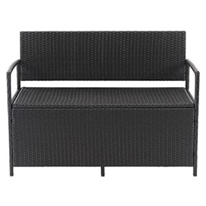 corliving parksville patio black wicker/rattan storage bench