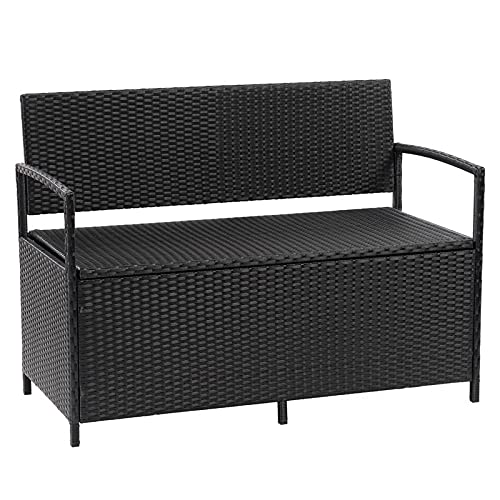 CorLiving Parksville Patio Black Wicker/Rattan Storage Bench