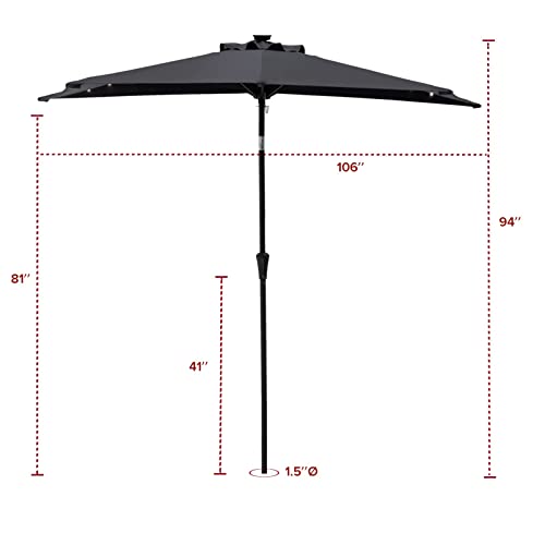 FLAME&SHADE 9 ft Half Round Solar Powered Outdoor Market Patio Table Umbrella for Wall Balcony with LED Lights and Tilt, Anthracite