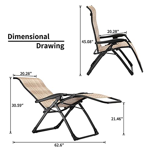 AbocoFur Rattan Folding Zero Gravity Chair with Lock for Adult, Indoor&Outdoor Adjustable Recliner with Steel Frame and Widened Armrest, Heavy Duty Lounge Chair for Patio, Balcony, Light Brown