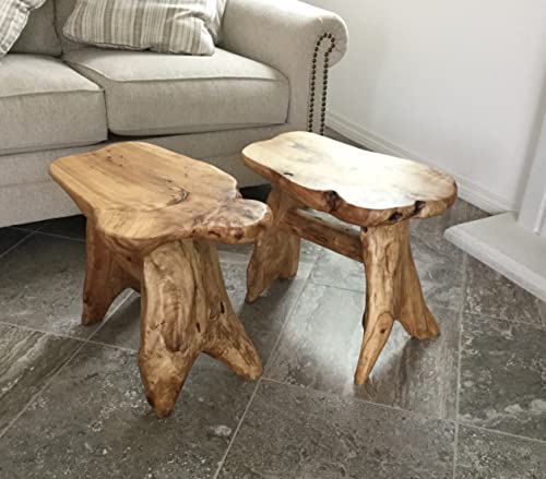 GREENAGE Cedar Roots Stool Naturally Shaped A-Leg, Size, 10" x 13.5 x 12.2 H, Wood Stump Side Table Stand Home Décor End Table