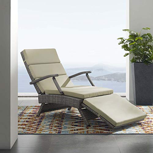 Modway Envisage Outdoor Patio Wicker Rattan Chaise Lounge in Light Gray Beige