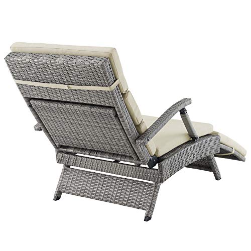 Modway Envisage Outdoor Patio Wicker Rattan Chaise Lounge in Light Gray Beige