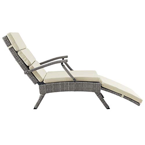 Modway Envisage Outdoor Patio Wicker Rattan Chaise Lounge in Light Gray Beige