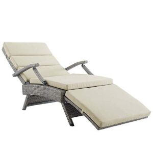 Modway Envisage Outdoor Patio Wicker Rattan Chaise Lounge in Light Gray Beige