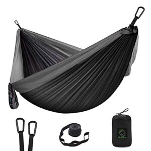 camping hammock double & single portable hammock with tree straps, lightweight nylon parachute hammocks camping accessories gear for indoor outdoor backpacking, travel, hiking, beach