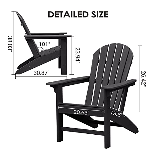 OTSUN Adirondack Chair, Large Lawn Chairs with 286 Lbs Weight Capacity, HDPE Outdoor Chairs Weather Resistant for Patio, Porch, Garden, Swimming Pool, Deck, Black