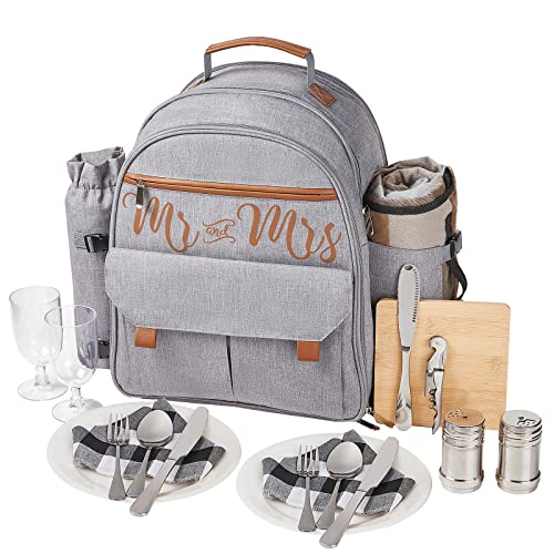 AW BRIDAL Mr & Mrs Picnic Basket, 24L Insulated Picnic Backpack For 2| Cool Anniversary Newlywed Wedding Engagement Gifts For Couples, Unique Bachelorette Bridal Shower Gift For Bride To Be Gifts 2023